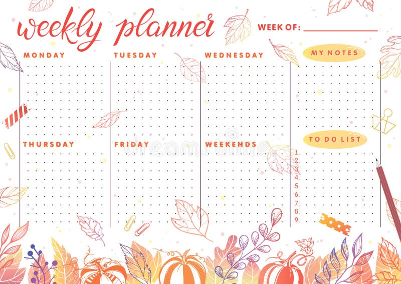 Trendy weekly planner stock vector. Illustration of floral - 127929084