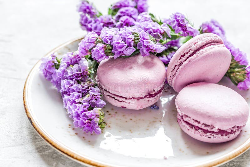 Trendy Woman Pattern with Spring Flowers and Macaroons on Plate Stock ...