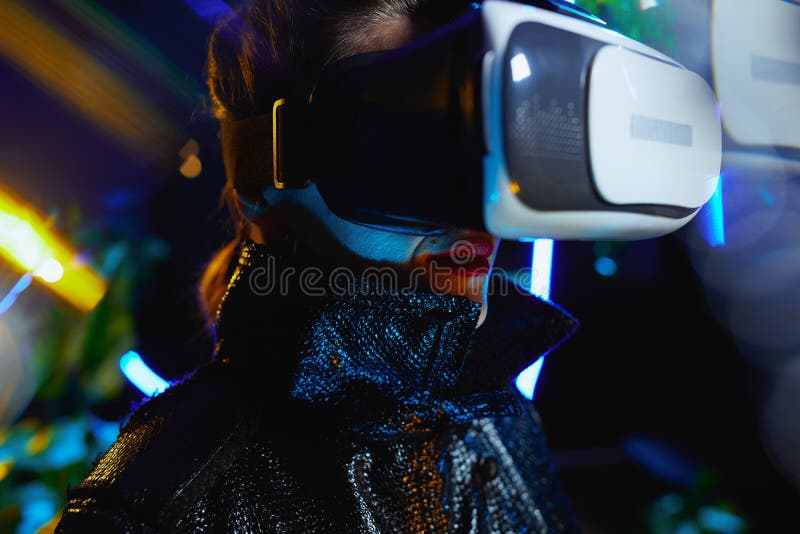 40 Years Old Woman in Metaverse in Vr Goggles Stock Image - Image of ...