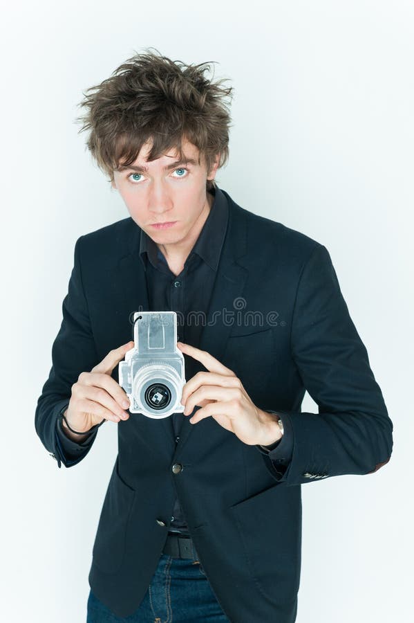 Trendy Young Man with Camera Stock Photo - Image of photographer ...