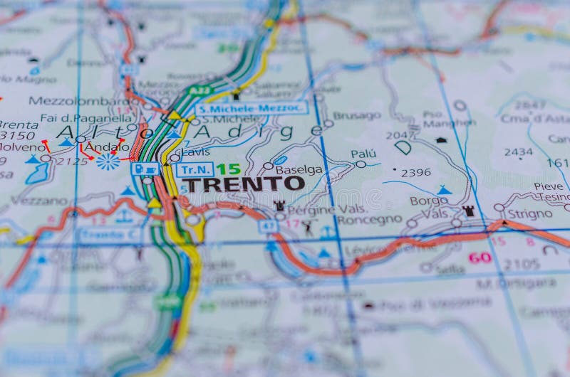 Trento no mapa imagem de stock. Imagem de planeta, eduque - 104592693