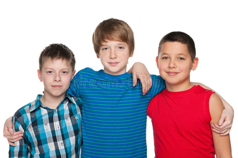 Tres amigos imagen de archivo. Imagen de abrazo, primer - 45791055