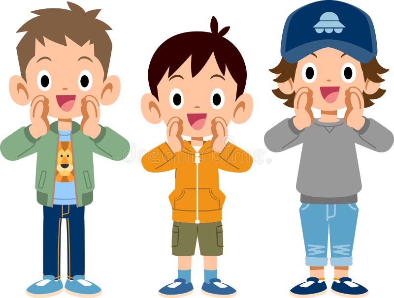 Tres Escolares De Primaria Llamando Ilustración del Vector ...