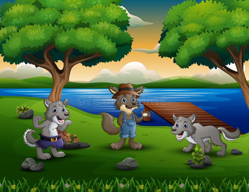 Tres Lobos En Una Colina Que Gritan, Silueta En Un Fondo Blanco ...