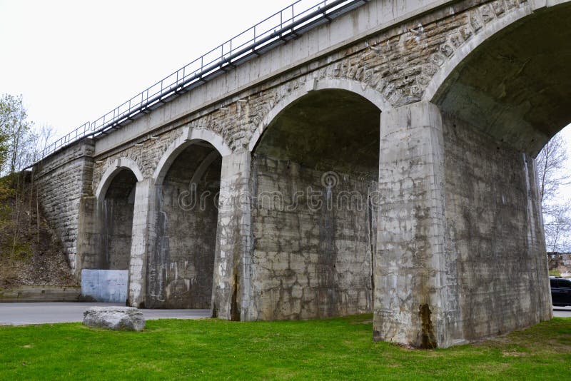 Trestle Bridge with Stone Pillars Along the Napanee River Stock Photo ...