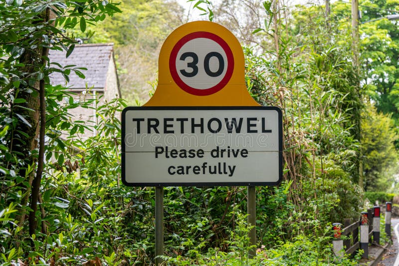 Trethowel Village Sign, Cornwall Stock Image - Image of drive, yellow ...