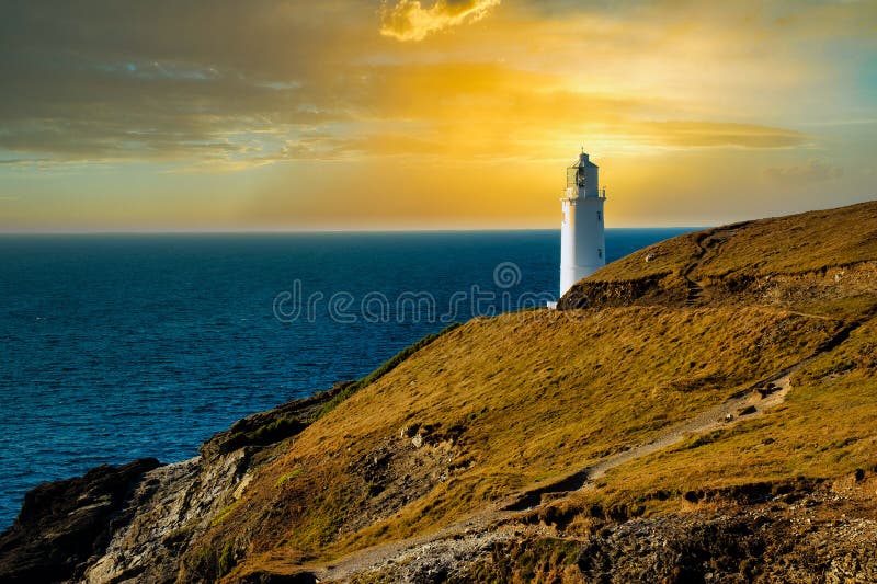Trevose Head Lighthouse Sunset Stock Photo - Image of tower, sunset ...