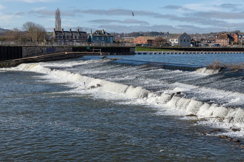 Trews Weir on the River Exe Stock Photo - Image of skyline, travel ...