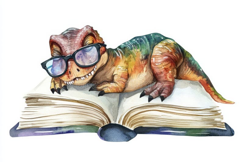 TRex Reading with Glasses stock illustration. Illustration of book ...