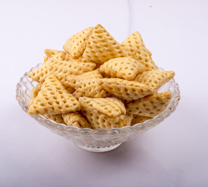 Tri Angle Corn Puff Snacks or Namkeen in Bowl Stock Photo - Image of ...