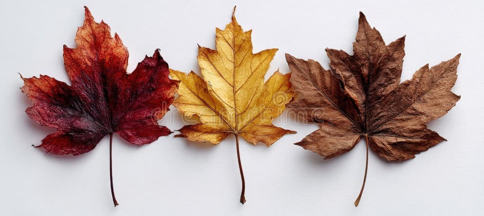 Tri-color Dried Maple Leaves Arranged in Triangle on White Background ...