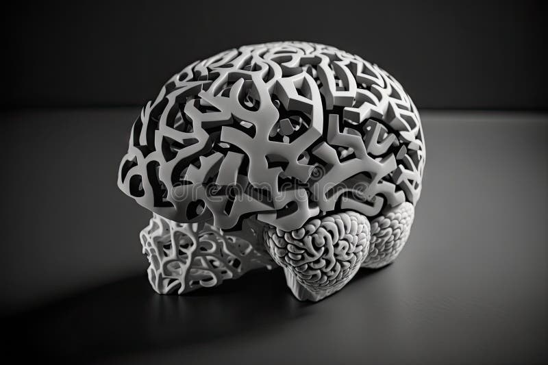 Tri-dimensional Model of Human Brain in Black and White Color on Table ...
