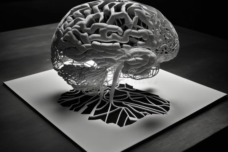 Tri-dimensional Model of Human Brain in Black and White Color on Table ...