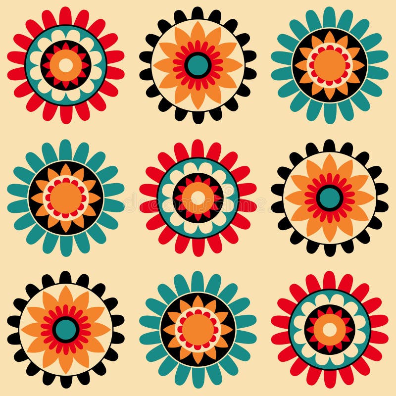 Tri-Flower Colorful Repeating Floral Surface Pattern Design Tile Stock ...