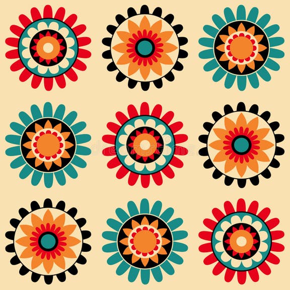 Tri-Flower Colorful Repeating Floral Surface Pattern Design Tile Stock Illustration ...