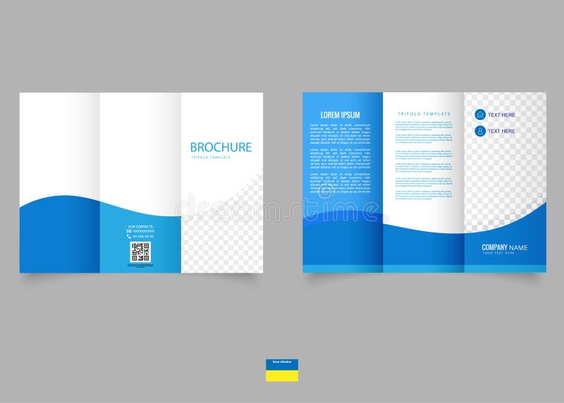 Tri Fold Brochure with Blue Waves. Flyer for Printing. Corporate Tri ...