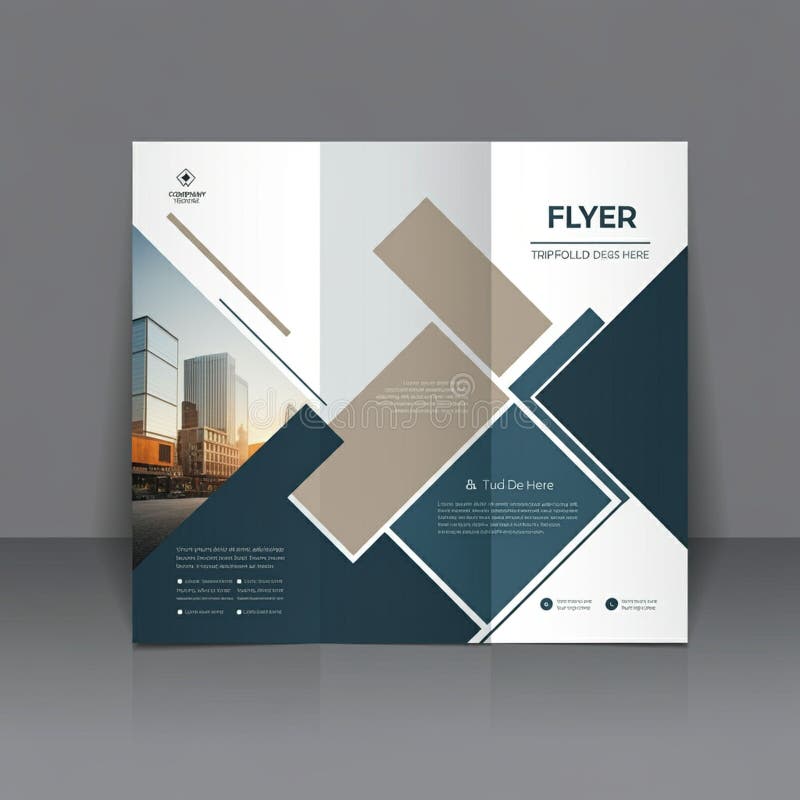 Tri-fold Brochure Design Featuring Geometric Shapes in Blue, Beige, and ...