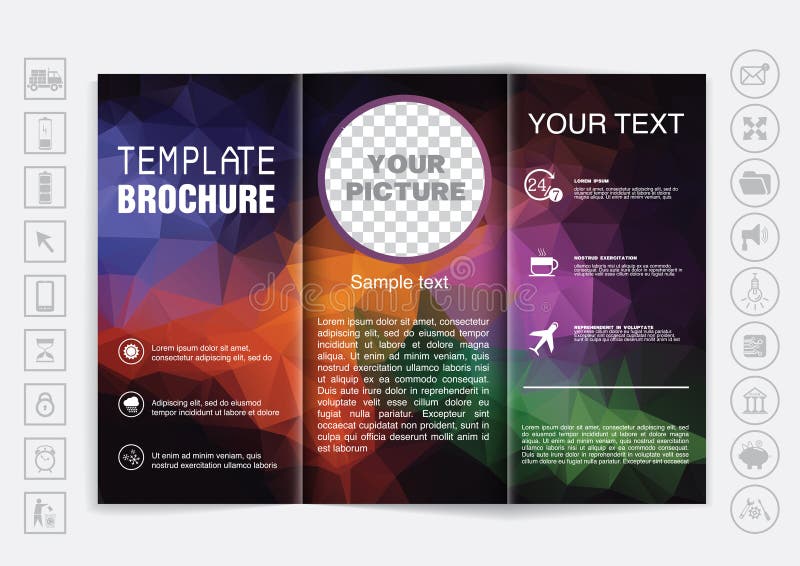 Tri-Fold Brochure Mock Up Vector Design. Polygonal Background. Stock ...
