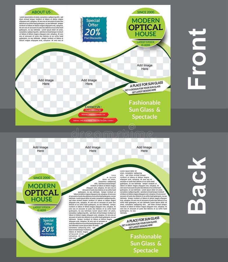 Tri Fold Optical Shop Brochure Design Template Stock Illustration ...