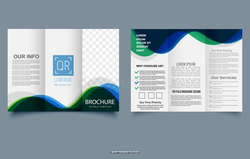Tri Fold Wave Brochure Layout. Blue and Green Flyer Stock Illustration ...