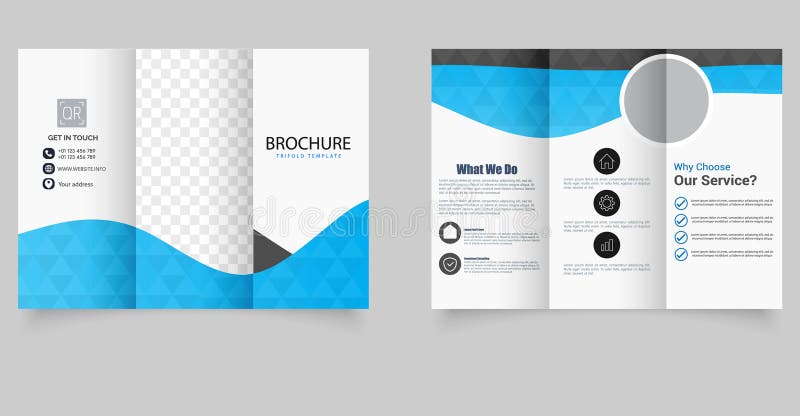 Tri Fold Wave Brochure Layout. Blue and White Flyer Stock Illustration - Illustration of ...