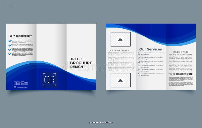 Tri Fold Wave Brochure Layout. Blue and White Flyer Stock Vector ...