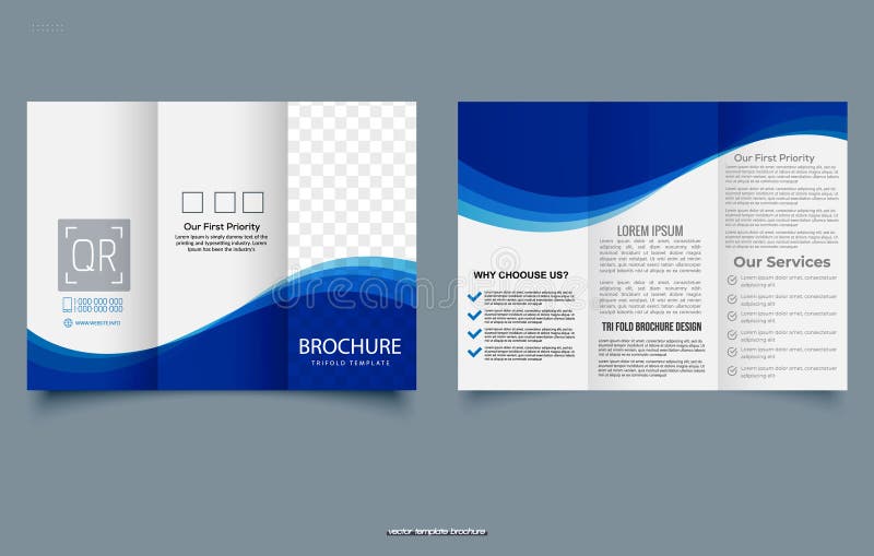 Tri Fold Wave Brochure Layout. Blue and White Flyer. for Design and ...
