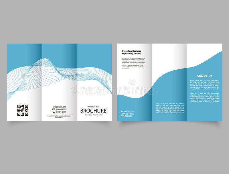 Tri Fold Wave Brochure Layout. Blue and White Flyer Stock Vector ...