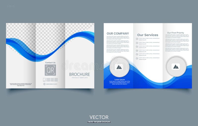 Tri Fold Wave Brochure Layout. Blue and White Flyer Stock Vector ...