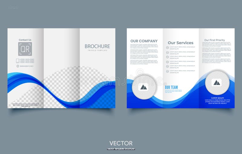 Tri Fold Wave Brochure Layout. Blue and White Flyer Stock Vector ...