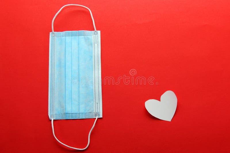 Tri-layer Protective Mask for Clinical Use with White Hearts on a Red ...