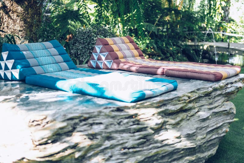 Triangle Backrest Pillow & Folding Mattress for Resting in Garden Stock ...