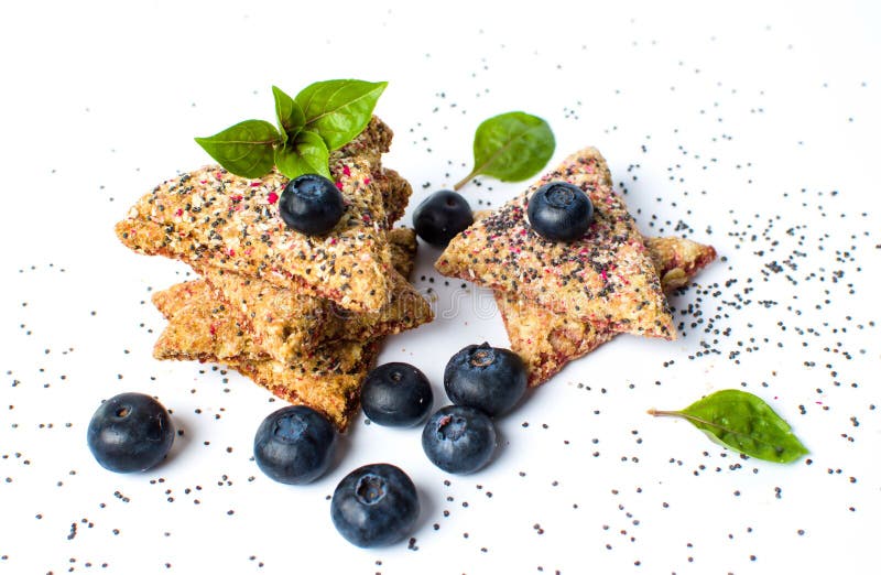 Triangle Biscuits with Blueberry Fruit Isolated Stock Photo - Image of ...