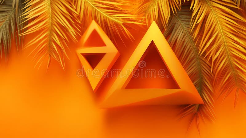 With a Triangle Botanical Frame, this Orange Panel Has a Palm Plant ...
