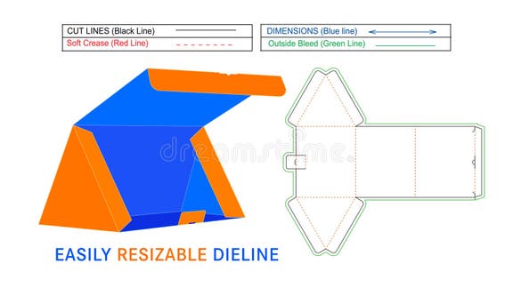 Triangle Box Packaging Die Line Template and 3D Render, Resizeable and ...