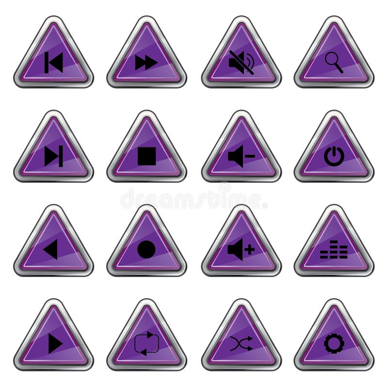 The Purple Triangle Button Has Several Symbols Stock Vector ...