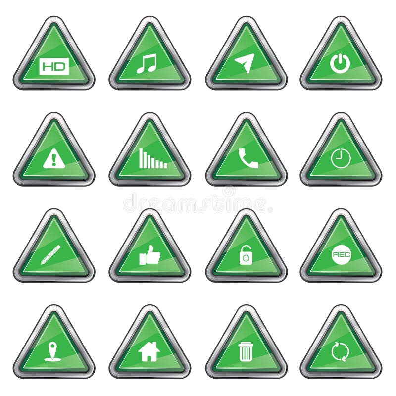 The Purple Triangle Button Has Several Symbols Stock Vector ...