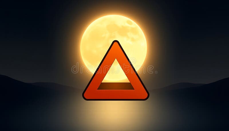 Triangle Caution Sign Moon, Warning Symbol, Night Safety and Lunar Icon ...