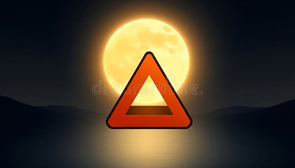 Triangle Caution Sign Moon, Warning Symbol, Night Safety and Lunar Icon ...