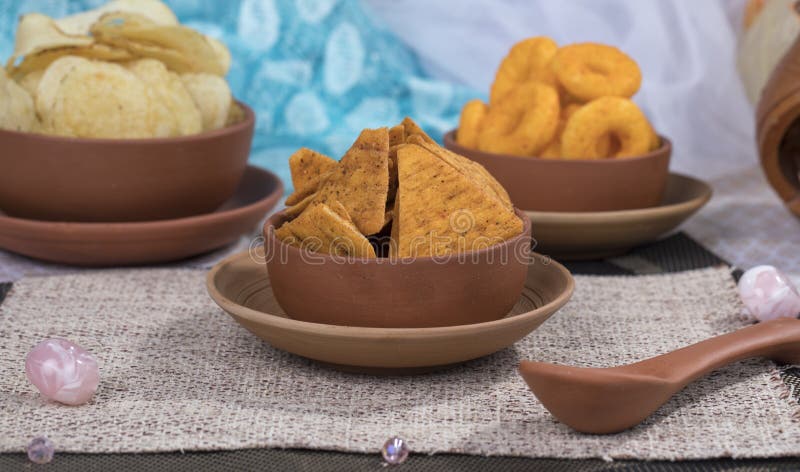 Triangle Chips stock photo. Image of brown, crisp, fried - 129435086