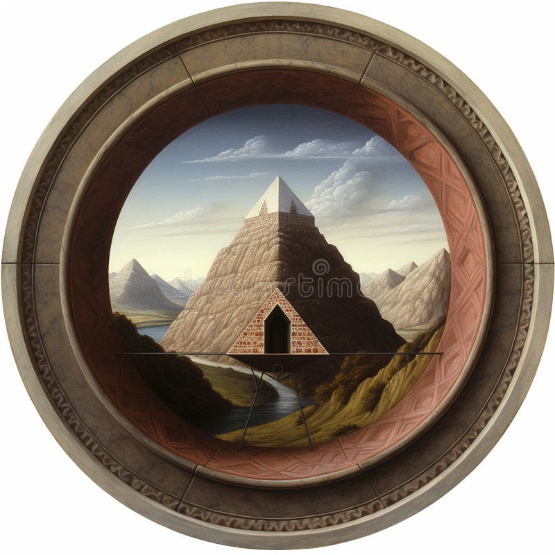 Triangle in Circle with Mountains and Pyramids Stock Illustration ...
