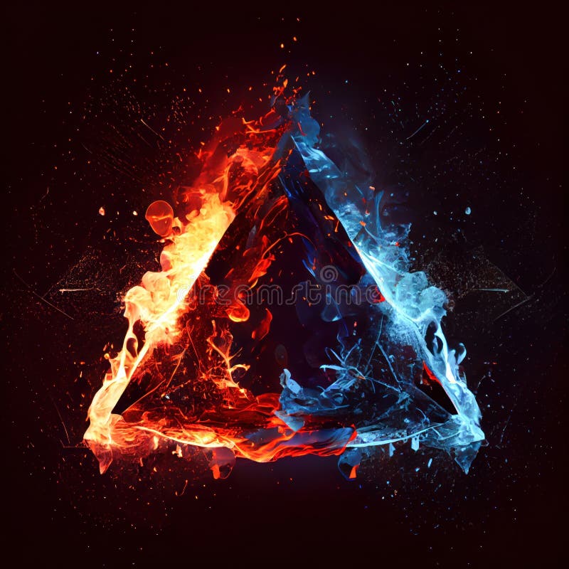 A Triangle in the Clash of Ice and Fire on Black Background. Stock ...