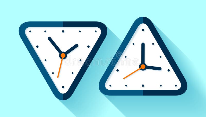 Triangle Clock Icon Set in Flat Style, Timer on Blue Background. Simple ...