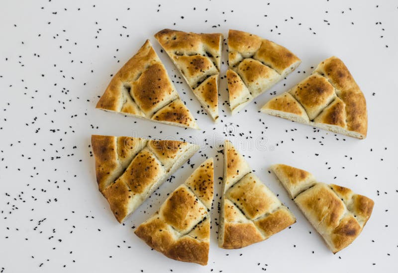 Triangle Cut Ramadan Bread,pide on the Wooden Plate,top View,flat ...