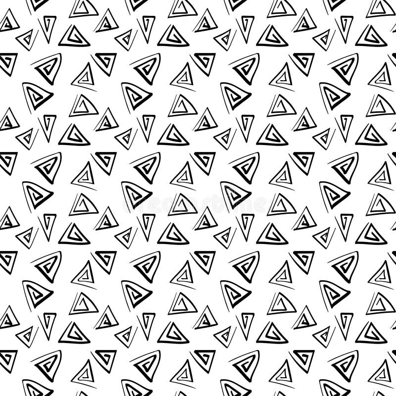 Triangle Seamless Doodle Style Pattern on White Background, Vector ...