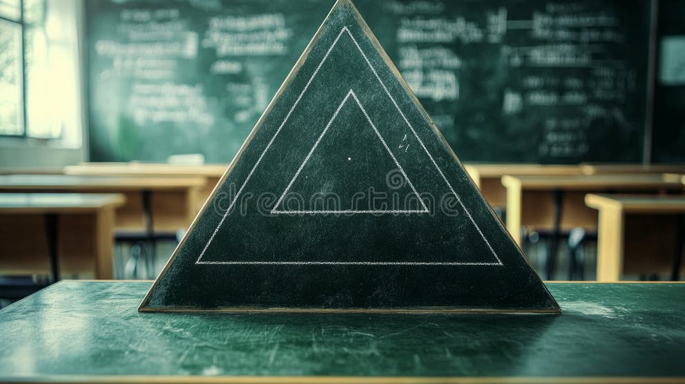 Triangle Drawing on Chalkboard in an Empty Classroom. Stock Image ...