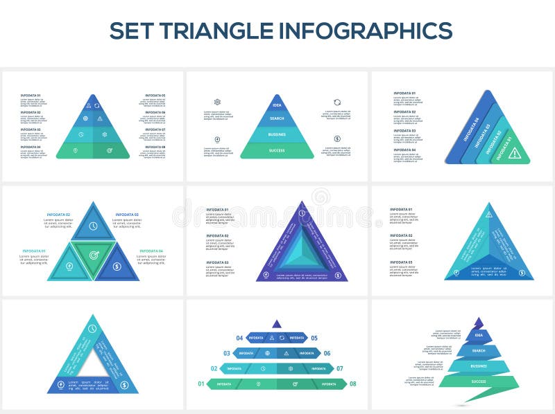 Set Triangle with 3, 4, 5, 8 Elements, Infographic Template for Web ...