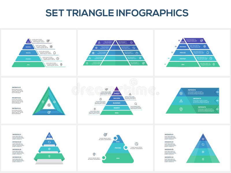Set Triangle with 3, 4, 5, 10 Elements, Infographic Template for Web ...