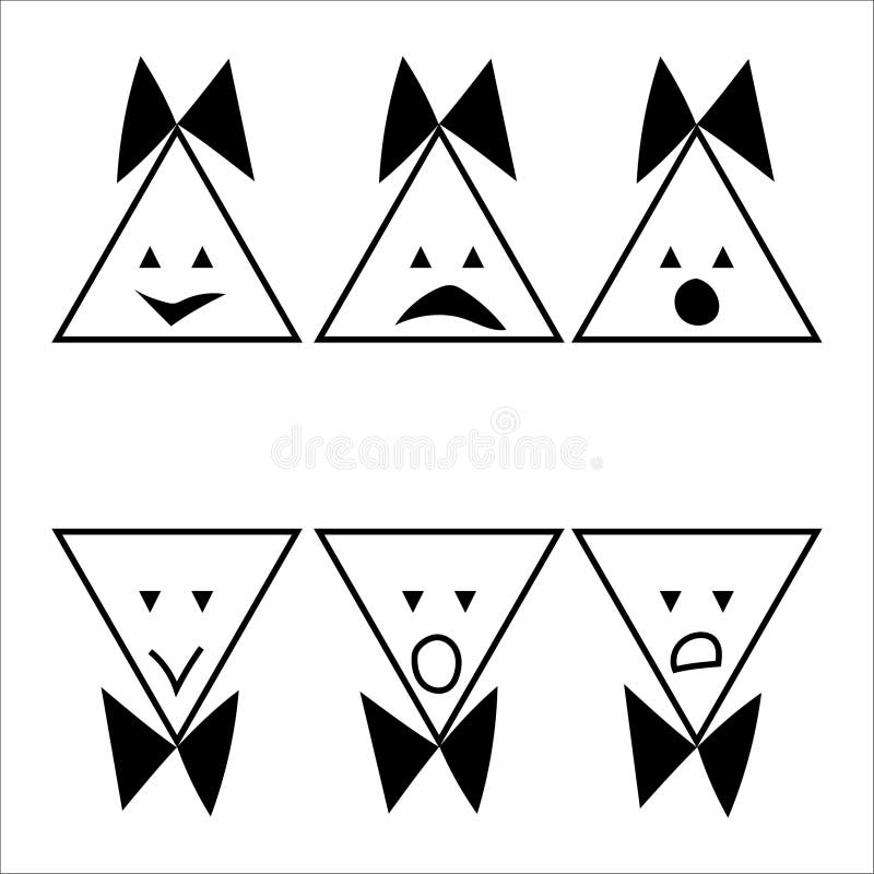 Triangle Face Icons. Geometric Emotive Symbols. Black and White Design ...