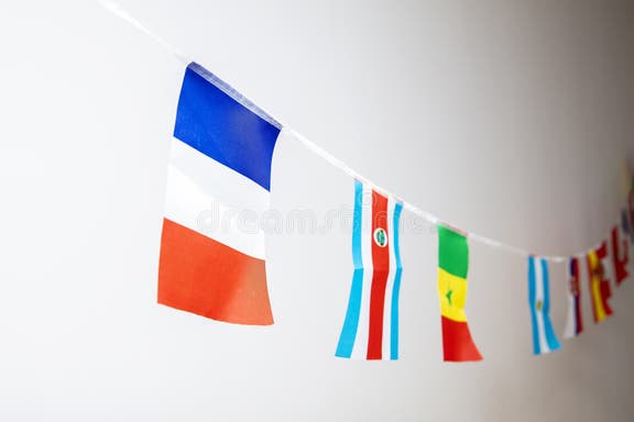 Triangle Flags of Various Countries Hanging on the Rope Stock Photo ...